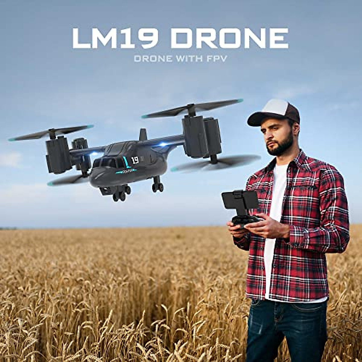HJLXMF HD Camera Drone 4K 2.4GHz RC Helicopter V22 Osprey Remote Control Toys 1080P HD Band WiFi Quadcopter Altitude Hold RC Helicopter for Adult (with Three Batteries)