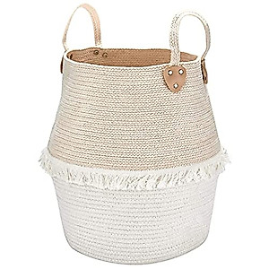 MJWDP Basket Woven Storage Basket Laundry Basket Cotton Blanket Organizer Baby Nursery Containers Home Decor (Color : Beige, Size : 1)