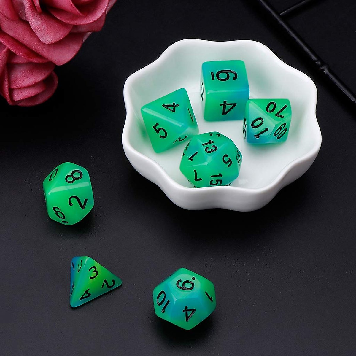 7pcs/Set Luminous Polyhedral Sided Dice D4 D6 D8 D10 D12 D20 Set for Dungeons & Dragon D&D RPG Poly Game