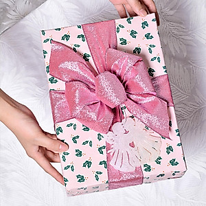 YAMA Glitter Wired Ribbon, Pink, 1-1/2 inch x 20 Yards, for Christmas, Gift Wrapping, Wreath, Crafts, Bow Making and Party Decoration