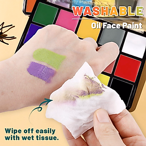 BOBISUKA Face Body Paint, 15 Color Professional Face Painting Palette for Art Theater Halloween Party Cosplay Clown Sfx Makeup for Women Adults, Non-Toxic Washable