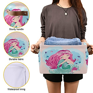 FZDXZJJ Cute Ocean Mermaid Storage Basket Bins, Sea Fish Starfish Decorative Baskets Storage Box Collapsible Storage Cubes Organizer with Handles for Nursery Shelf Closet Office Home Bedroom, 2 Pack