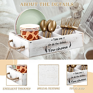 Paper Plate Holder Kitchen Countertop Plate Organizer Utensil Holder Rustic Utensil Caddy Paper Plate Dispenser Cutlery Holder Farmhouse Kitchen Decor with 4 Compartments for Flatware Spoon