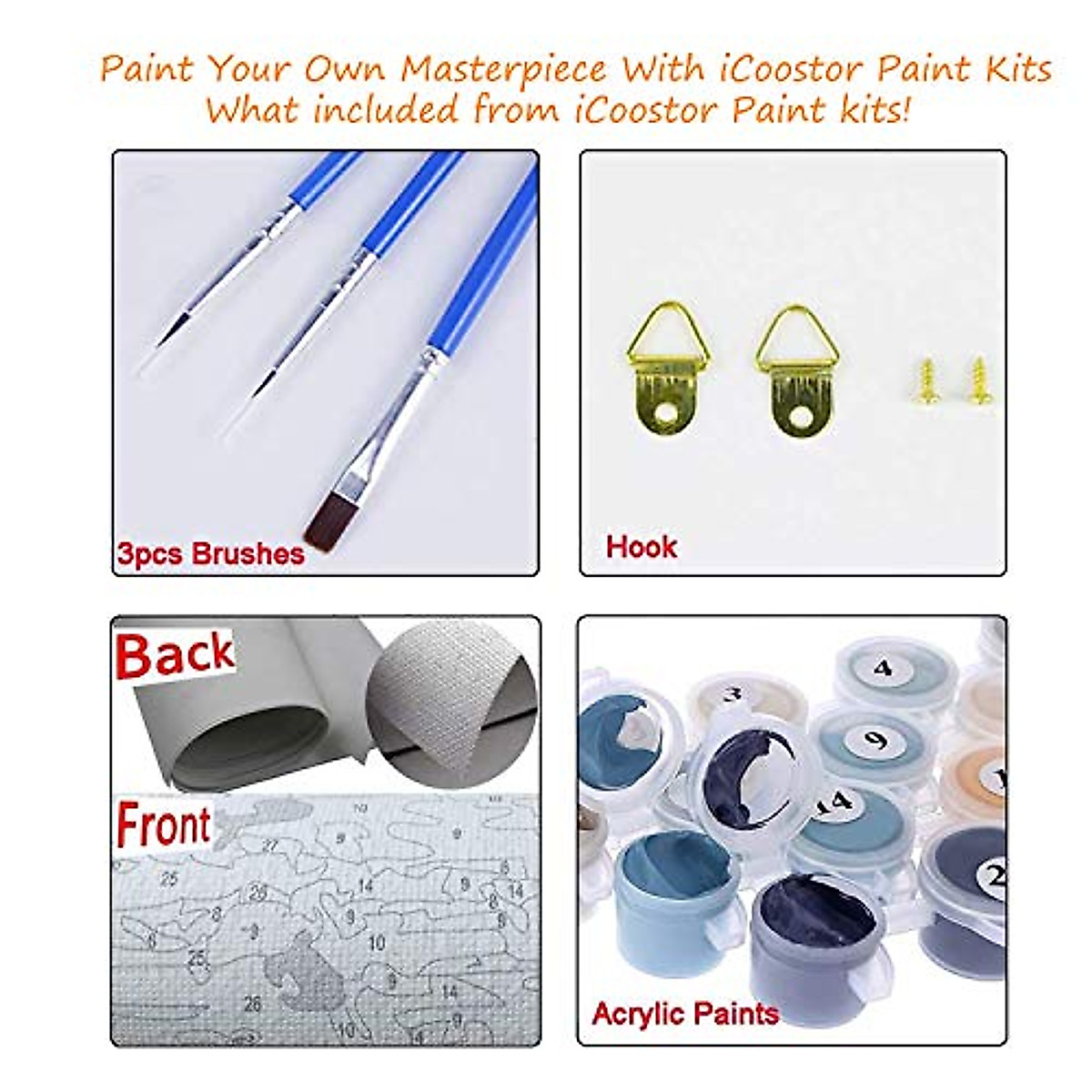 iCoostor Paint by Numbers DIY Acrylic Painting Kit for Kids & Adults Beginner – 16” x 20” Cute Cat and Butterfly Pattern