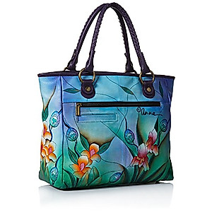 Anna by Anuschka Hand Painted Leather Women's Large Tote, Midnight Peacock