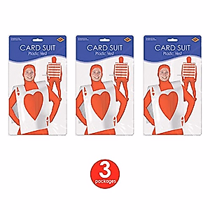 Beistle 60042, 3 Piece Plastic Card Suit Vests, One Size, Red/White
