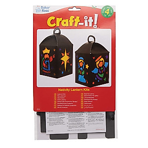 Baker Ross AT140 Nativity Stained Glass Lantern Kits - Pack of 4, Papercrafts for Kids to Decorate and Display During The Christmas Season, Assorted