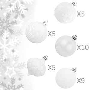 KI Store White Christmas Balls 34pcs 2.36-Inch Christmas Tree Decoration Ornaments for Xmas Tree Holiday Wreath Garland Decor Ornaments Hooks included