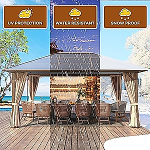 YOLENY 12'x16' Hardtop Gazebo, Outdoor Polycarbonate Roof Canopy, Aluminum Frame Permanent Pavilion with Curtains and Netting, Sunshade for Garden, Patio, Lawns