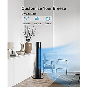 MEPTY Tower Fan with Remote, 36’’ Oscillating Fan with 3 Speeds,3 Modes,Portable Standing Floor Fan with Timer,Quiet Cooling Fan,Bladeless Fan for Bedroom,Office,Living Room,Black