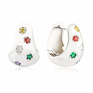 14K White gold small hoop earrings Fashion cubic zirconia Earring Women Wonderful Gift Choice