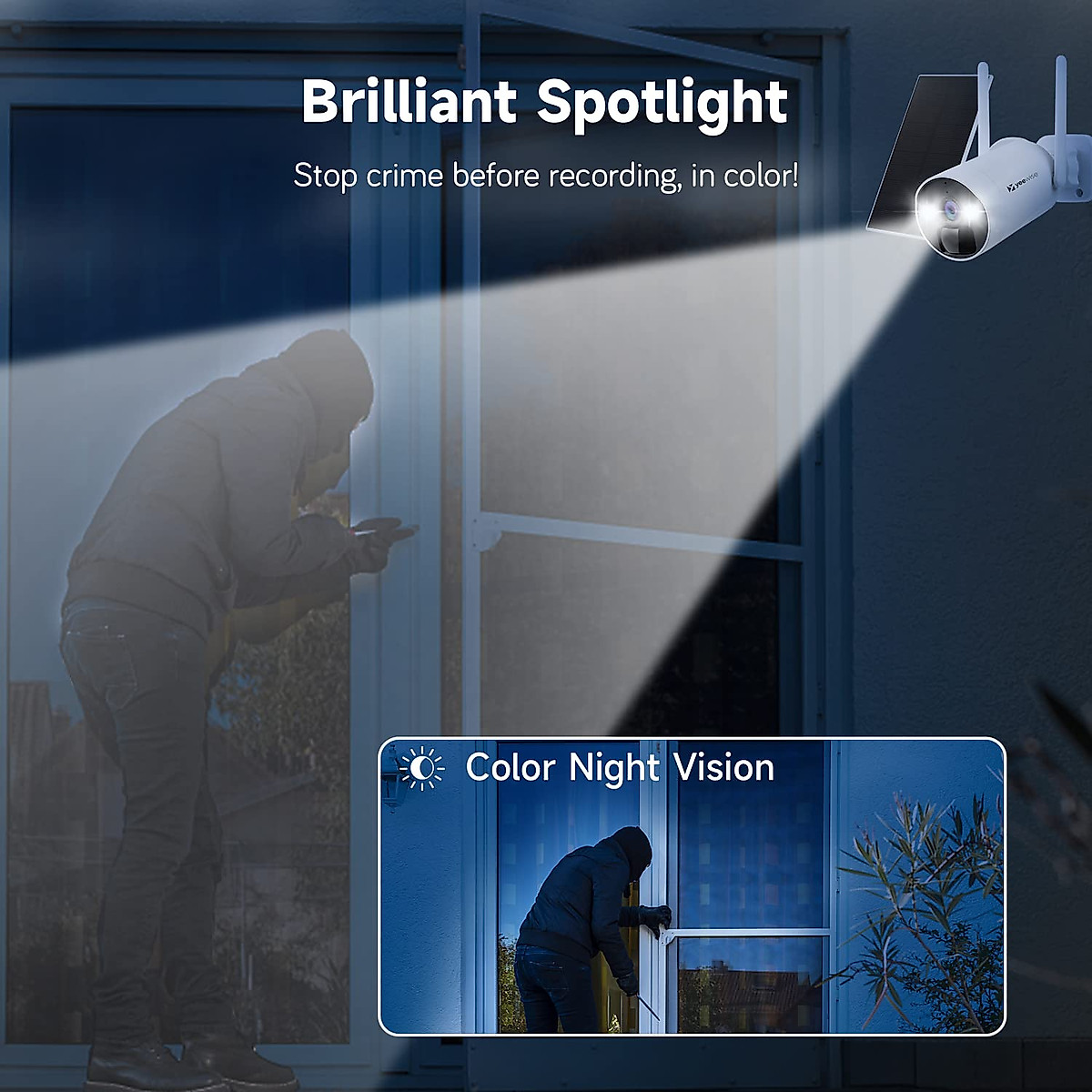 yeewise Solar Security Cameras Wireless Outdoor, 2K 4MP Home Security System, 4 Cameras Kit with Color Night Vision, Forever Power, Spotlight Camera, 10CH NVR with 64G Local Storage, No Monthly Fee