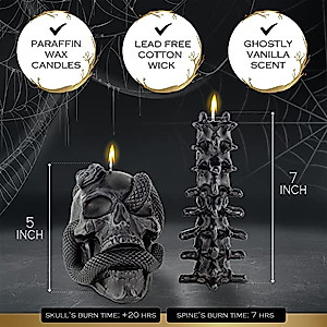 Kobi & Knight Black Skull Candle Set - XL Skull Goth Candle with Snake and Spine in Coffin Gift Box - Gothic Candles for Spooky Halloween Decorations - Creepy Candles for Goth Decor - Skeleton Candle