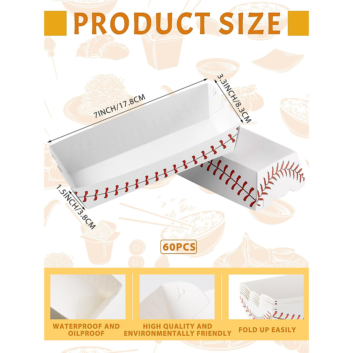 Fulmoon 60 Pcs Baseball Party Supplies 7 inch Baseball Party Paper Food Trays Hot Dog Trays Disposable Paper Serving Food Boats for Concession Carnival Condiment Movie Night Snack