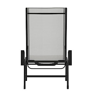 Flash Furniture Brazos Adjustable Chaise Lounge Chair with Arms, All-Weather Outdoor Five-Position Recliner, Black/Gray