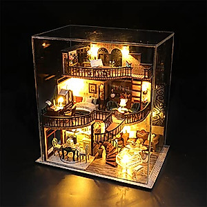 Lannso DIY Dollhouse Miniature Kit, Doll House Kit with Dust Proof Cover and Music Box, Mini Wooden Dollhouse Toys for Adult Gift(M2132)