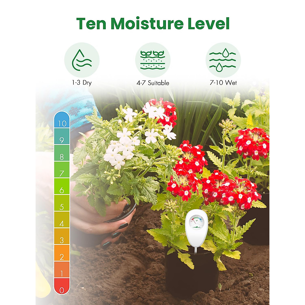 Landtouch Soil Moisture Meter, Moisture Meter for Plants, Moisture Meter for Soil, Garden, Farming, Potted Plants, Indoor & Outdoor, No Batteries Required