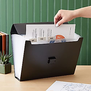 Juvale 25 Pocket Accordion File Organizer with Handle, Alphabetical Tabs, Expandable Portable File Tote for Letter Size Documents, Home, Office (13 x 10 x 3 in), Black