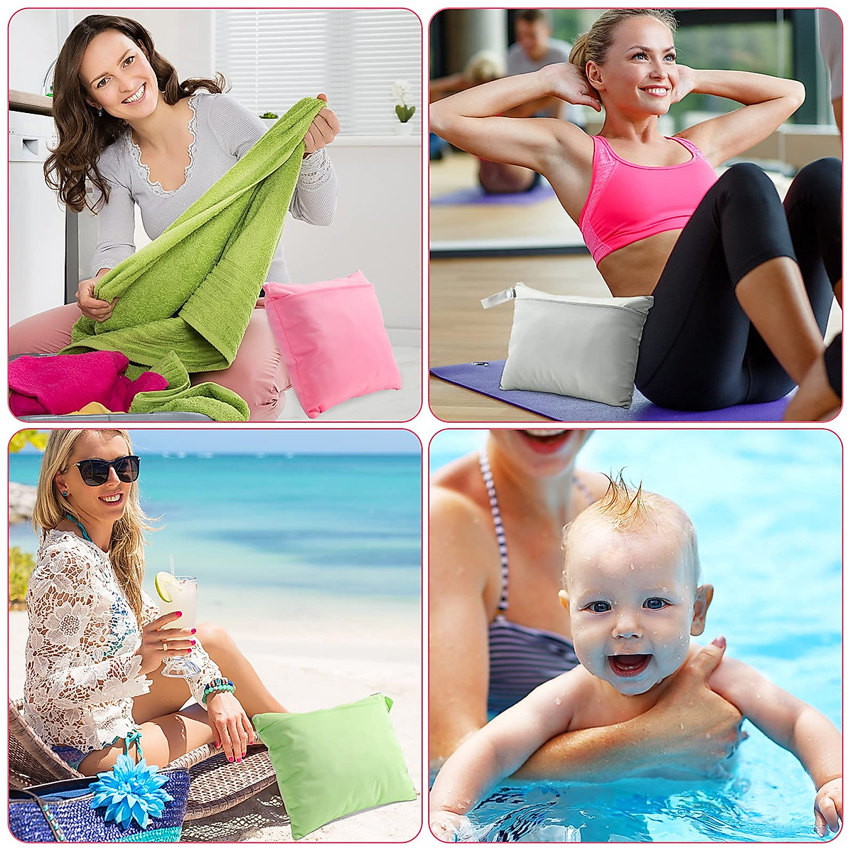 4 Pieces Wet Dry Bag for Baby Cloth Diapers Wet Diaper Bag Washable Travel Bags Reusable with 2 Pockets for Pool Yoga Gym Travel Beach Swimwear Clothes