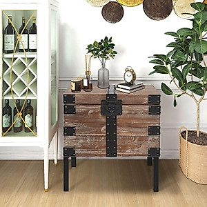 Mesnt Storage Cabinet for Bedroom, Antique Wood Gray Trunk Table and Side Table with Large Storage Dress Up Your Living Room