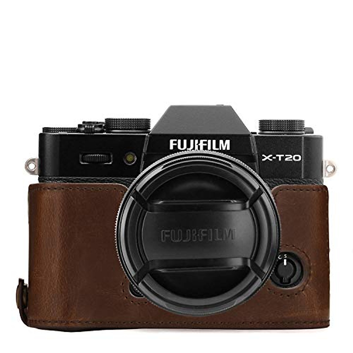 MegaGear MG958 Ever Ready Leather Camera Half Case and Strap Compatible with Fujifilm X-T30 MII, X-T30, X-T20, X-T10 - Dark Brown