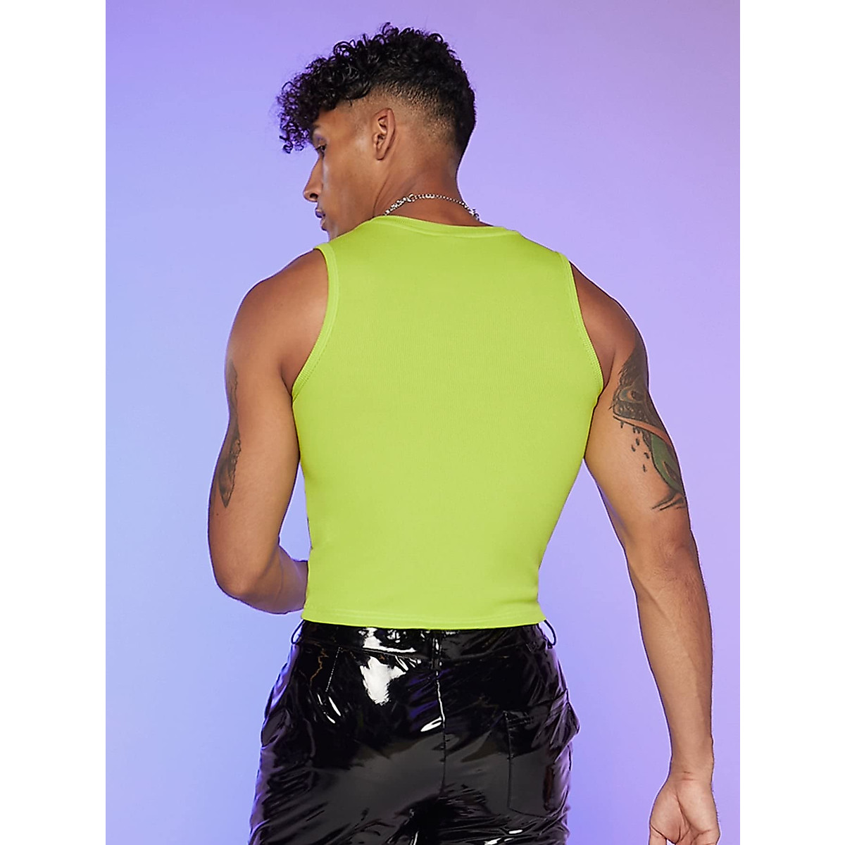 GORGLITTER Men's Fashion Workout Neon Crop Tank Top Slim Fit Hot Shirts Green Small