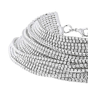 YERTTER Women Waterfall Rhinestone Chain Multilayered Chain Full Crystal Tight Sparkly Choker for Party Prom Vacation (Silver)