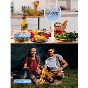 YISSVIC Electric Fly Swatter 4000V Bug Zapper Racket Dual Modes Mosquito Killer with Purple Mosquito Light Rechargeable for Indoor Home Office Backyard Patio Camping