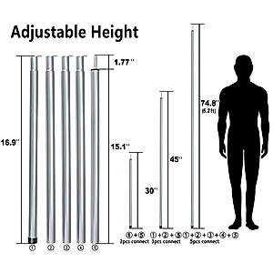 Hasika Camping Tent Pole Repair Kit Including Ropes Stakes Adjustable from 30" to 74.8" Replacement for Tarp Awning Rainfly 2 Set (10 Sections)