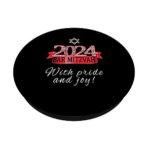 Bar Mitzvah 2024 I With Pride & Joy I Red Banner Decor PopSockets Standard PopGrip