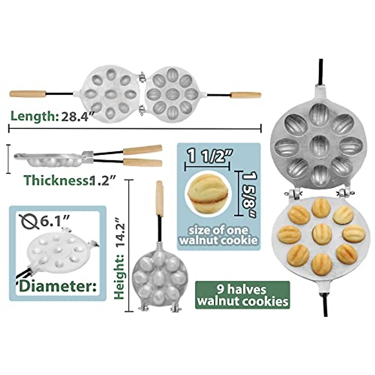 Walnut Cookie Mold (Oreshek) Maker 9 Halves Nuts Big Oreshki Russian Soviet Cookies Pastry
