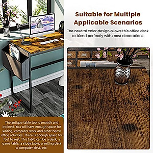 AWQM Computer Desk 39 Inch, Home Office Work Desk Laptop Desk with Side Bag, Study Writing Table Desktop Table with Iron Hook, Workstation for Small Spaces, Antique Brown