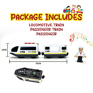 BRINJOY Battery Operated Train Set for Wooden Train Tracks, Powerful Engine Action Locomotive Train (Magnetic Connection) w/Sound for Boys & Girls, Bullet Toy Train Set for Toddlers Ages 3+, White