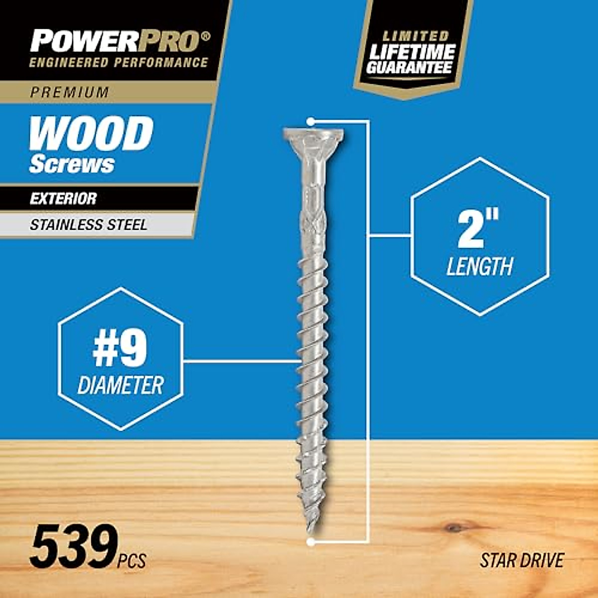Power Pro Premium 305 Stainless Steel Wood Screws (#9 x 2") - 5lb Box