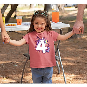unicorn 4th birthday shirts for toddler girls outfit 4 year old fourth four shirt (5 Years, Mauve)