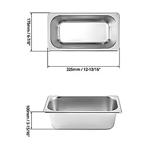 QWORK 1/3 Size Steam Table Pans, 6 Pack 4 Inch Deep 304 Stainless Steel Commercial Food Warmers, for Restaurants and Hotels, Anti-Clogging Table Steaming Pan