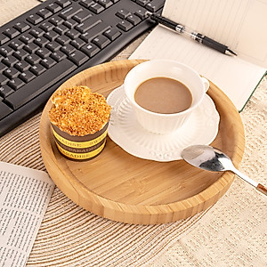 Dranixly Serving Tray, Round Bamboo Tray Beautiful Round Decorative Wood Tray for Kitchen Dining Room Coffee Table, Suitable for Storage and Display (9.8 inch)