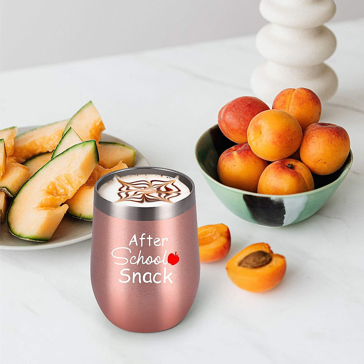 Teacher Gifts-After School Snack Wine Tumbler, Funny Teacher Appreciation Christmas Year End Graduation Gifts for Teacher, Thank You Gifts for Teacher, 12oz Insulated Stainless Steel Tumber, Rose Gold