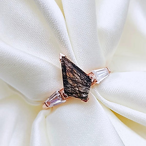 Rings For Women Black Rutilated Quartz Kite Cut Ring Art Deco Moissanite Ring Unique Designer Bridal Gift Beautiful Wedding Ring BY FOREVER GEMS & JEWELS