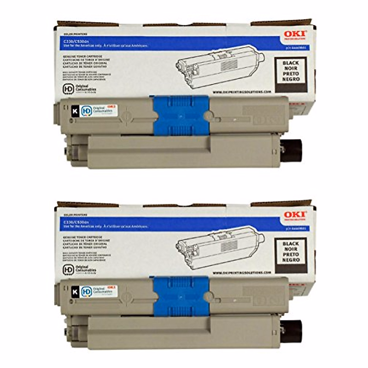 OKI 44469801 Black Toner Cartridge 2-Pack for C530, C531, MC361, MC561