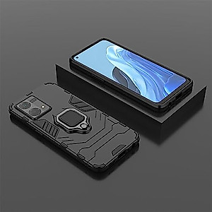 SATURCASE Case for Oppo Reno 7 4G / F21 Pro 4G, Ring Kickstand Hybrid 2 in 1 [PC & Silicone] Dual-Layer Bumper Shockproof Protective Cover for Oppo Reno 7 4G / F21 Pro 4G (HZ-Black)