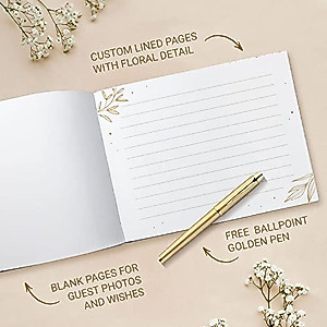 Gold Floral Wedding Guest Book, Wedding Guestbook with Pen, Guest Book Wedding Gold Hot Foil Stamping, Bridal Shower Guest Book Gold Paper Edge, Wedding Guestbook Alternative, Guestbook Wedding
