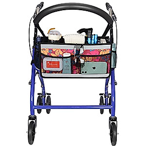 supregear Walker Basket, Large Capacity Walker Organizer Bag with 4 Mesh Pockets and Reflective Stripe Hook & Loop Design Storage Bag for Walker Carry Accessories, Floral