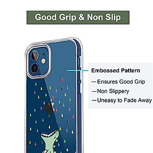 Unov Case Compatible with iPhone 12 Mini Case Clear with Design Slim Protective Soft TPU Bumper Embossed Pattern 5.4 Inch (Rainbow Dinosaur)