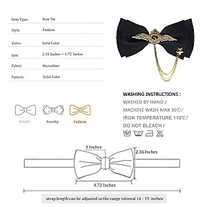 Manoble Men's Adjustable Bow tie Gold Metal Wings Chain Two Layer Neck Bowtie