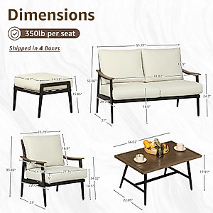 NATURAL EXPRESSIONS 6 Pieces Patio Furniture Set, Outdoor Furniture Sofa Sectional Modern Metal Patio Conversation Set with High Back Wicker Backrest & Loveseat for Balcony, Backyard, Deck, Porch