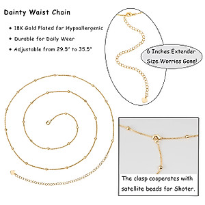 PEARLADA Minimalist Beach Bikini Body Chain 18K Gold Satellite Belly Chain Handmade Adjustable Jewelry for Women Girls Fashion Sexy Waist Chain