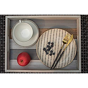 Rustic Wooden Serving Tray for Ottoman and Coffee Table Lap Tray (16.3L x 12.2W x 2H in, Multicolor)
