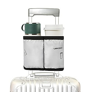 LARGERED Luggage Cup Holder for Suitcases, Travel Must Haves Travel Cup Holders Free Hand Drink Caddy, Travel Accessories Gifts for Flight Attendants, Fits Roll on Suitcase Handles 2 Packs (Silver)