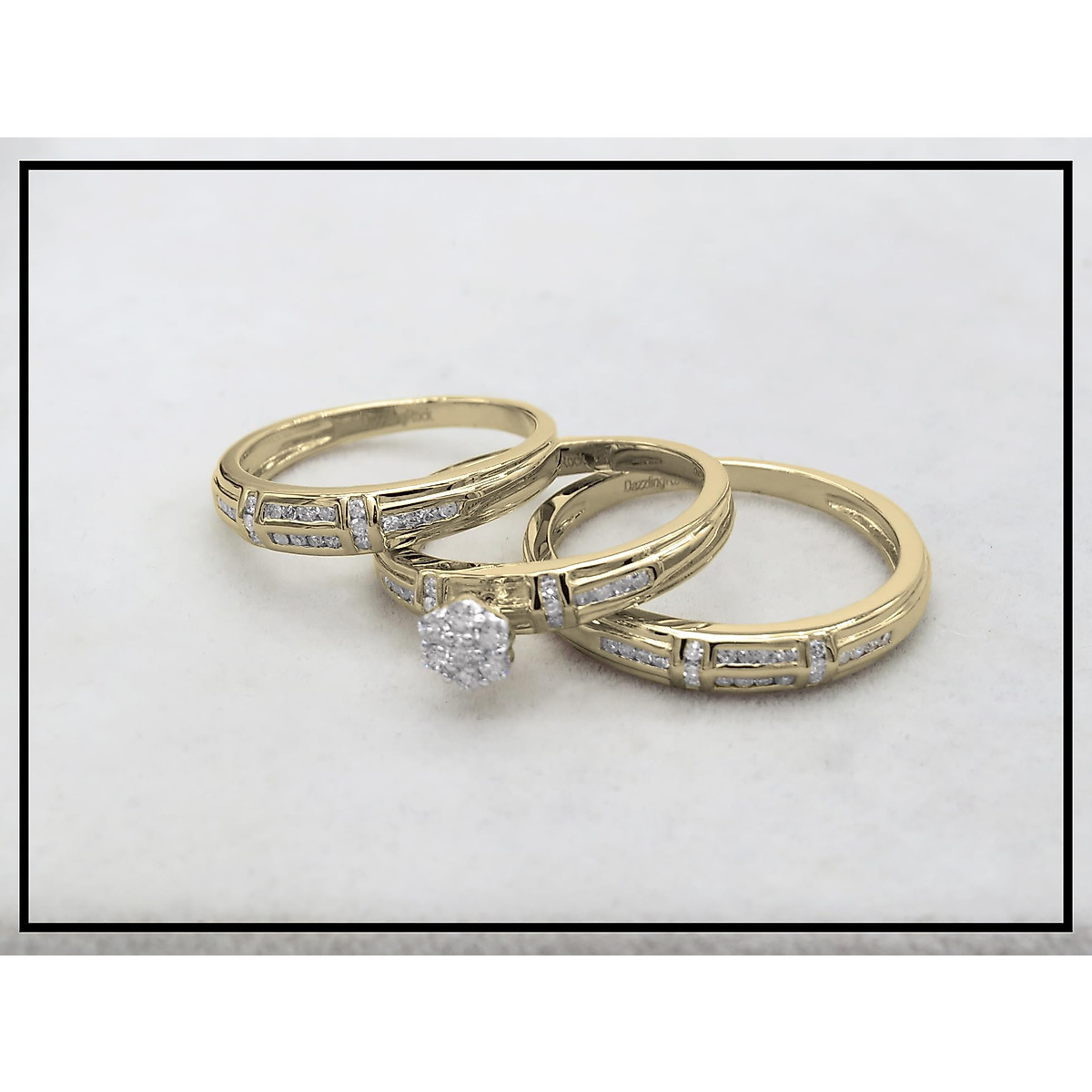 Dazzlingrock Collection 0.50 Carat (ctw) Round White Diamond Unisex Cluster Engagement Trio Ring Set in 14K Solid Yellow, W-7.5 & M-13